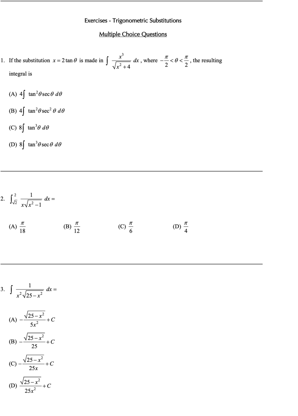 Trigonometric Substitutions - Top Study Guide | RevisionTown